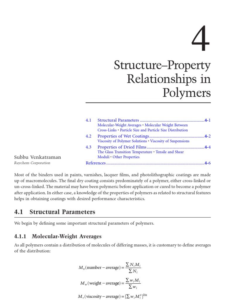 Structure-Property Relationships in Polymers: 4.1 Structural Parameters ...