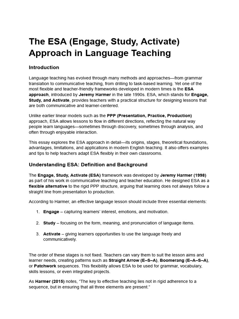 The ESA (Engage, Study, Activate) Approach in Language Teaching | PDF ...