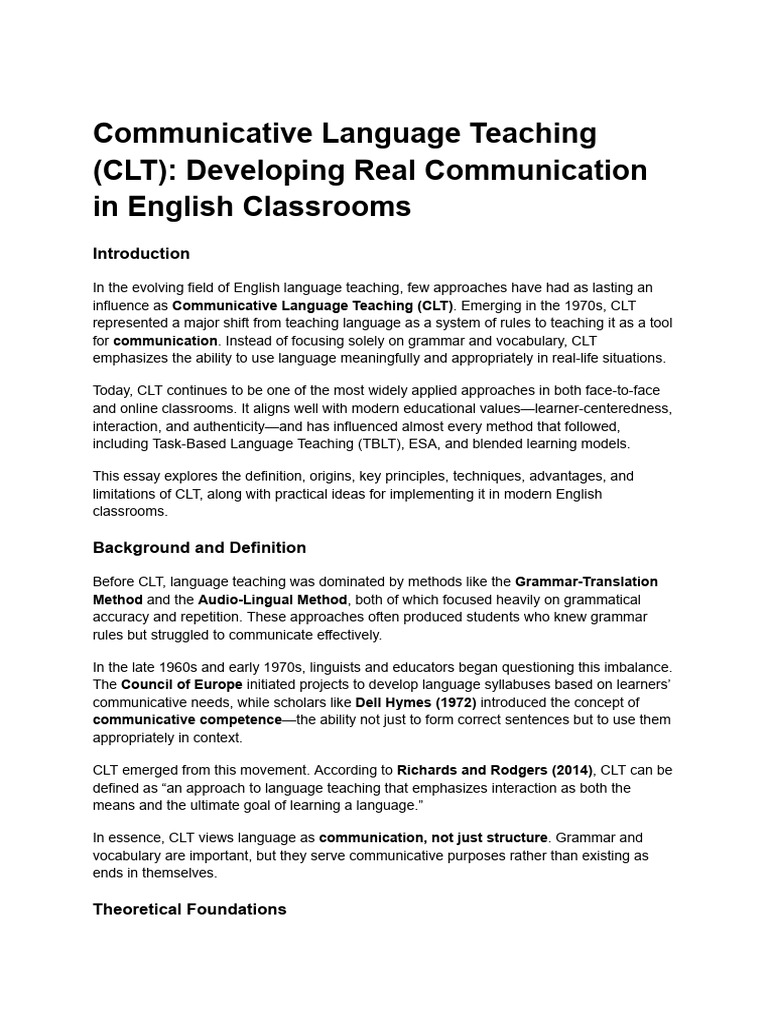 Communicative Language Teaching (CLT) - Developing Real Communication ...