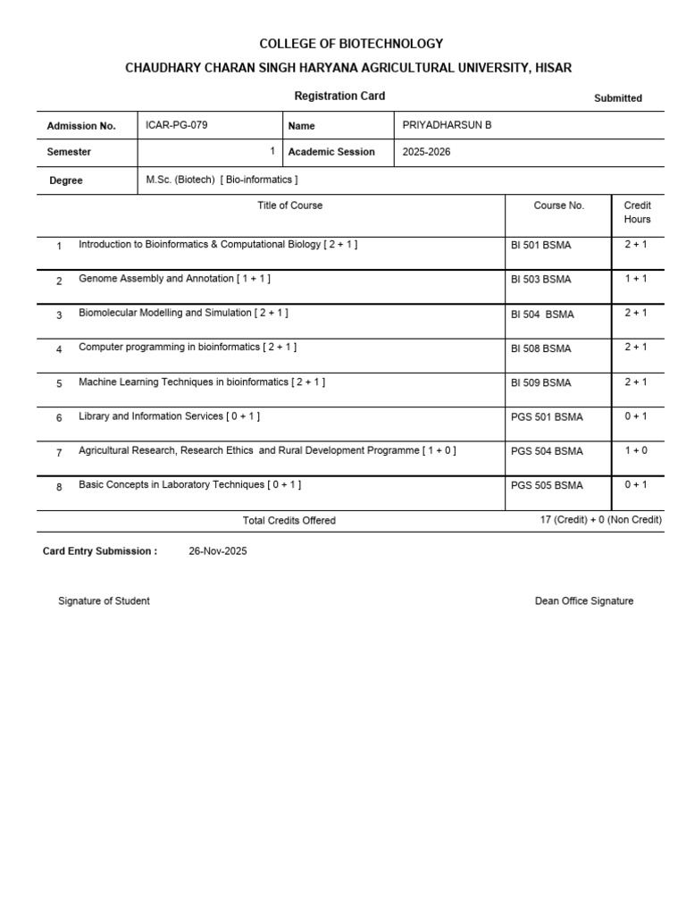 M.Sc. Bioinformatics Course Registration | PDF