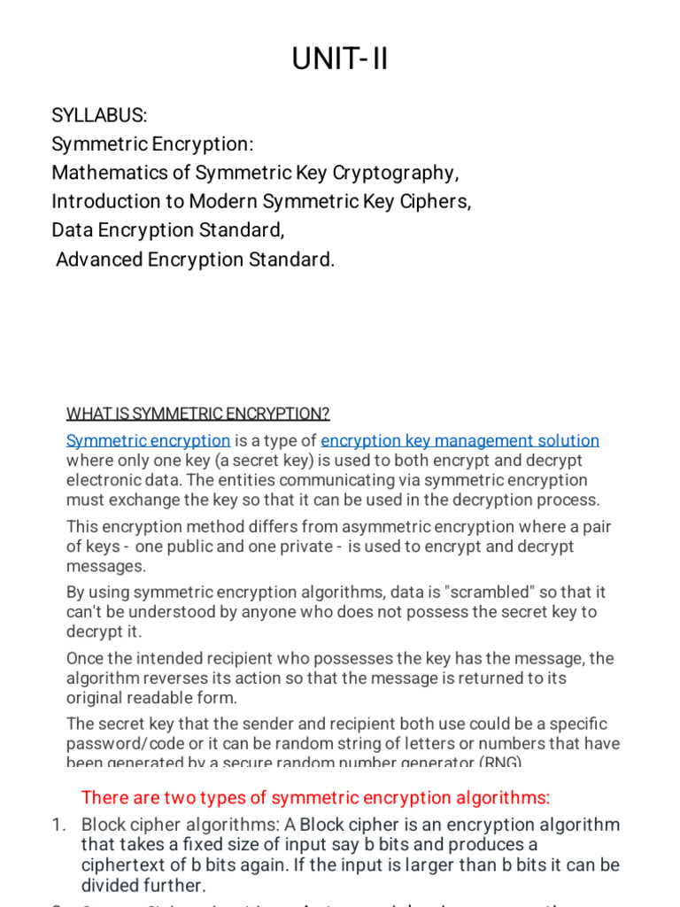 CNS_UNIT-2 | PDF | Encryption | Key (Cryptography)