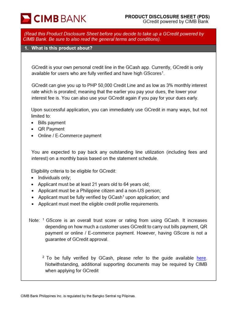 GCredit Product Disclosure Sheet 02052023 | PDF | Credit Card | Interest
