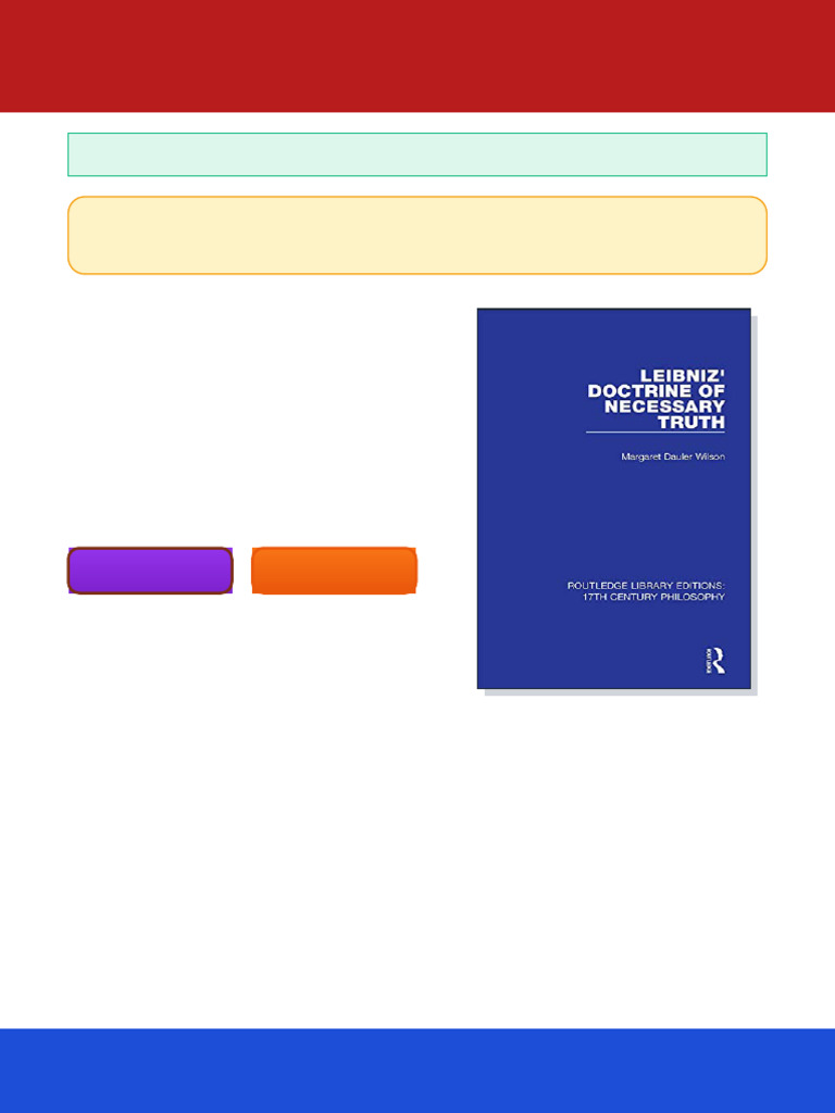 Leibniz Doctrine of Necessary Truth Routledge Library Editions 17th ...