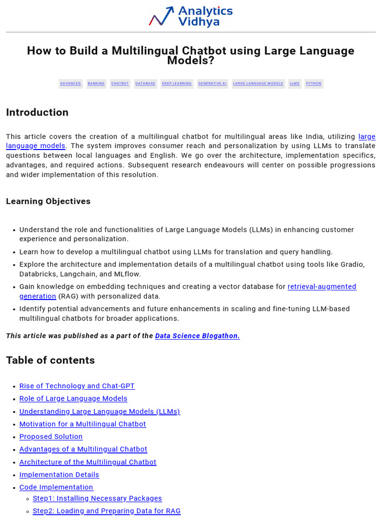 How To Build A Multilingual Chatbot Using Large Language Models | PDF ...