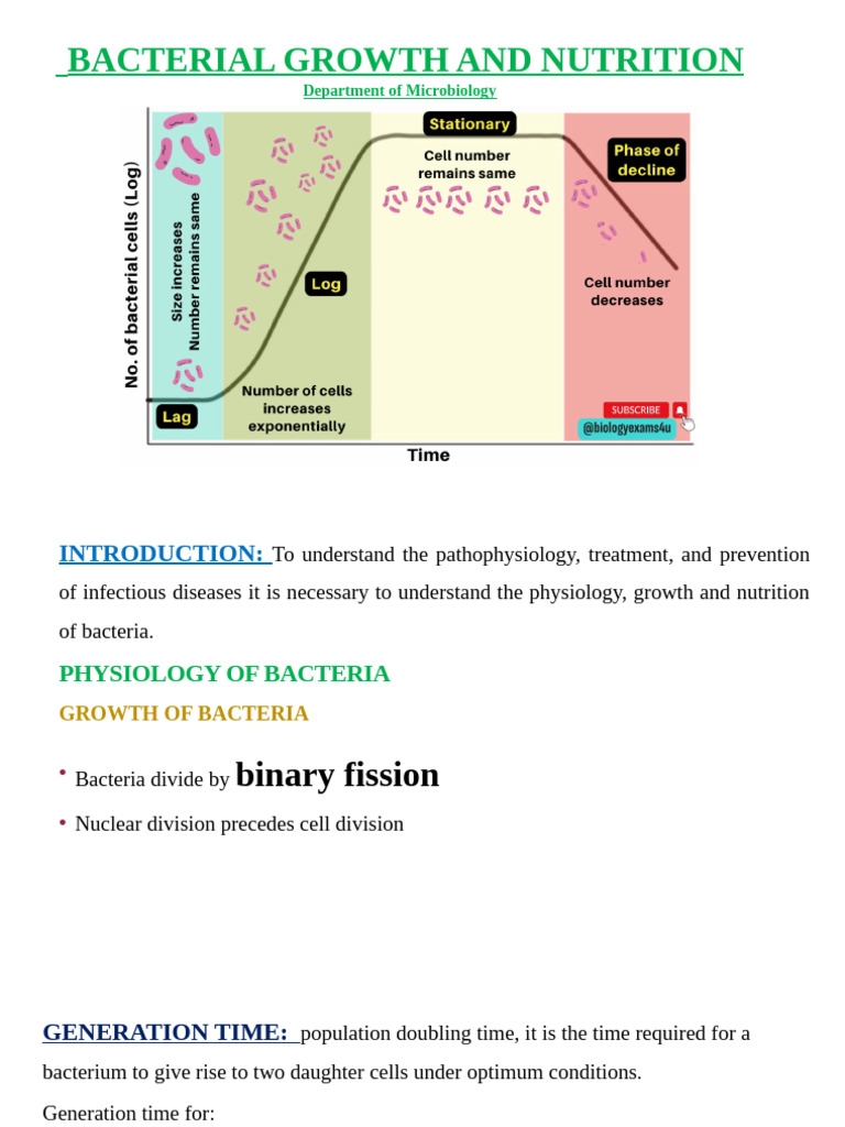Bacterial Growth and Nutrition Overview | PDF | Bacteria | Nutrition