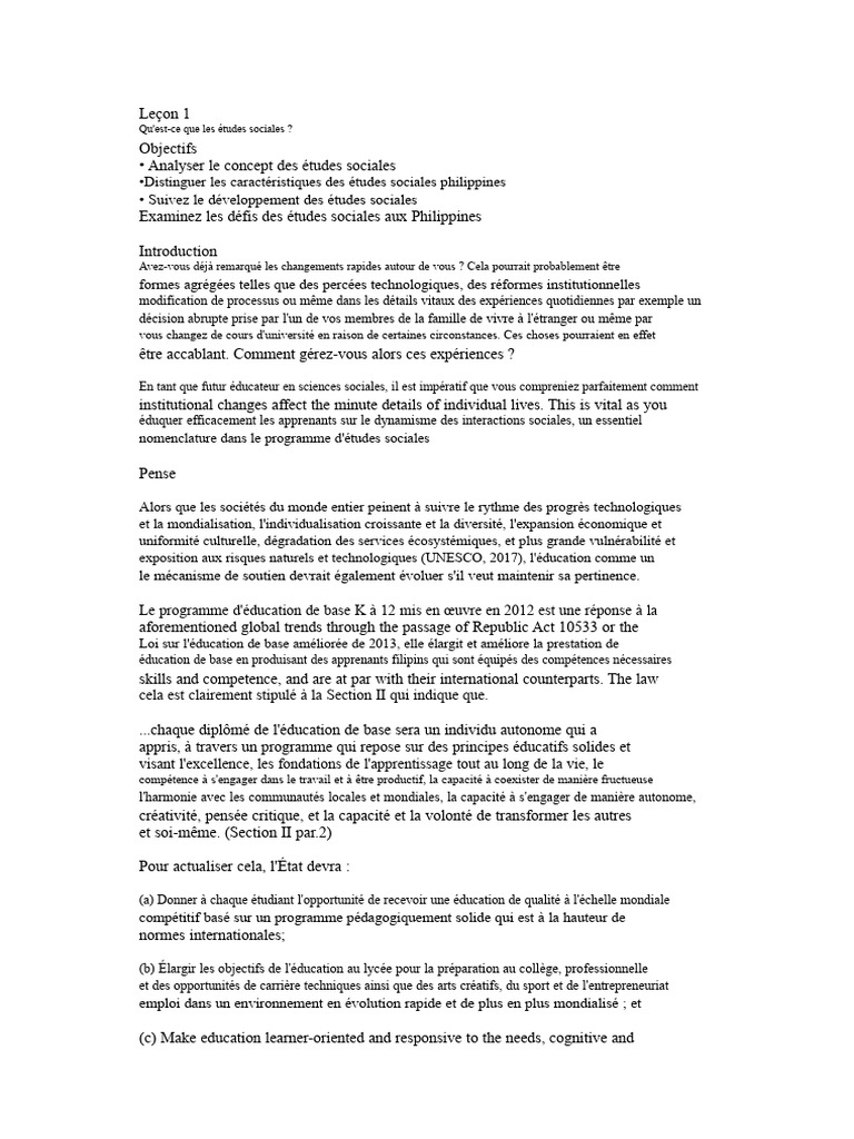 Introduction aux études sociales aux Philippines | PDF | Science ...