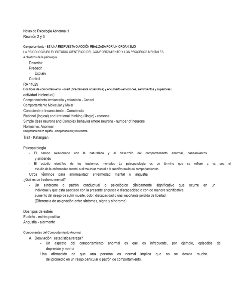 Notas de Psicología Anormal 1 | PDF | Manual Diagnóstico y Estadístico ...