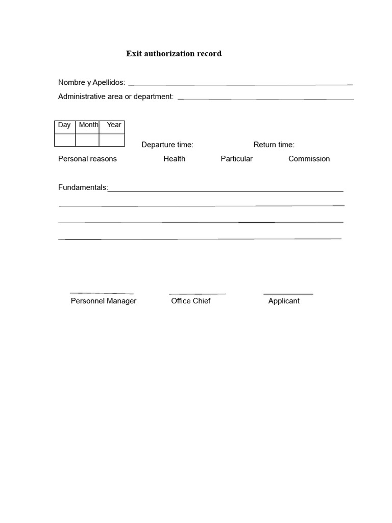Example of Exit Authorization Record | PDF