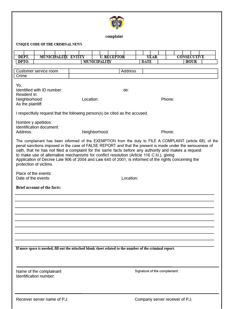 Criminal Complaint Submission Form | PDF