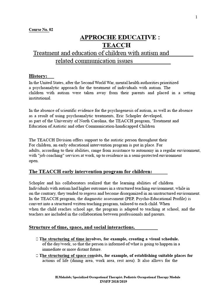TEACCH Course | PDF | Autism | Occupational Therapy