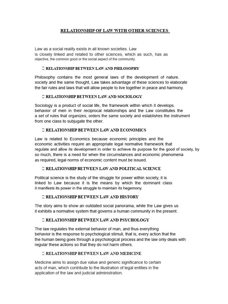 Relationship of Law With Other Sciences | PDF