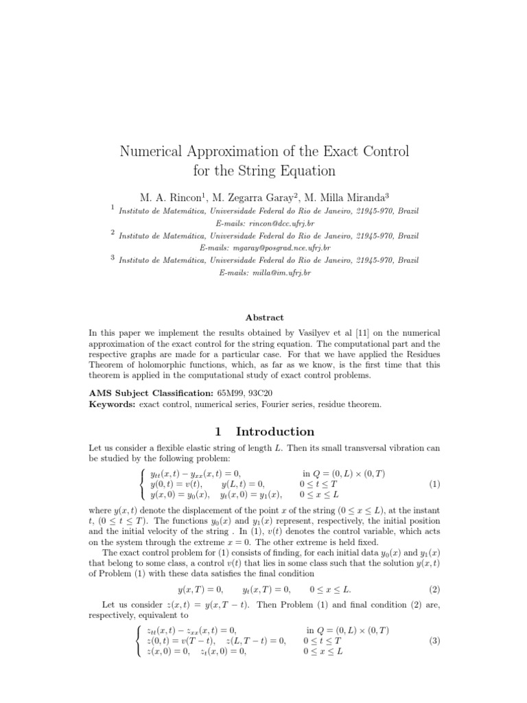 Numerical Approximation of The Exact Control For The String Equation ...