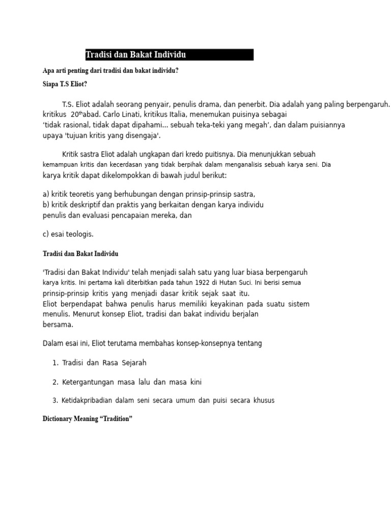 Tradisi dan Bakat Individu dalam Sastra | PDF