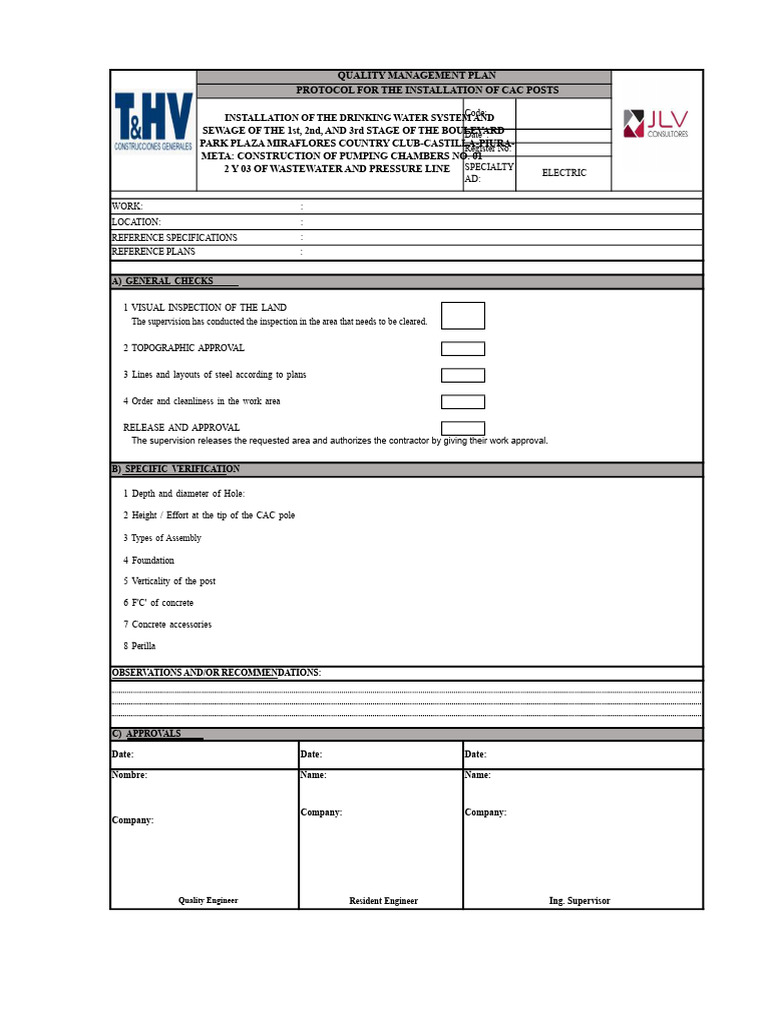 CAC Post Installation Quality Plan | PDF
