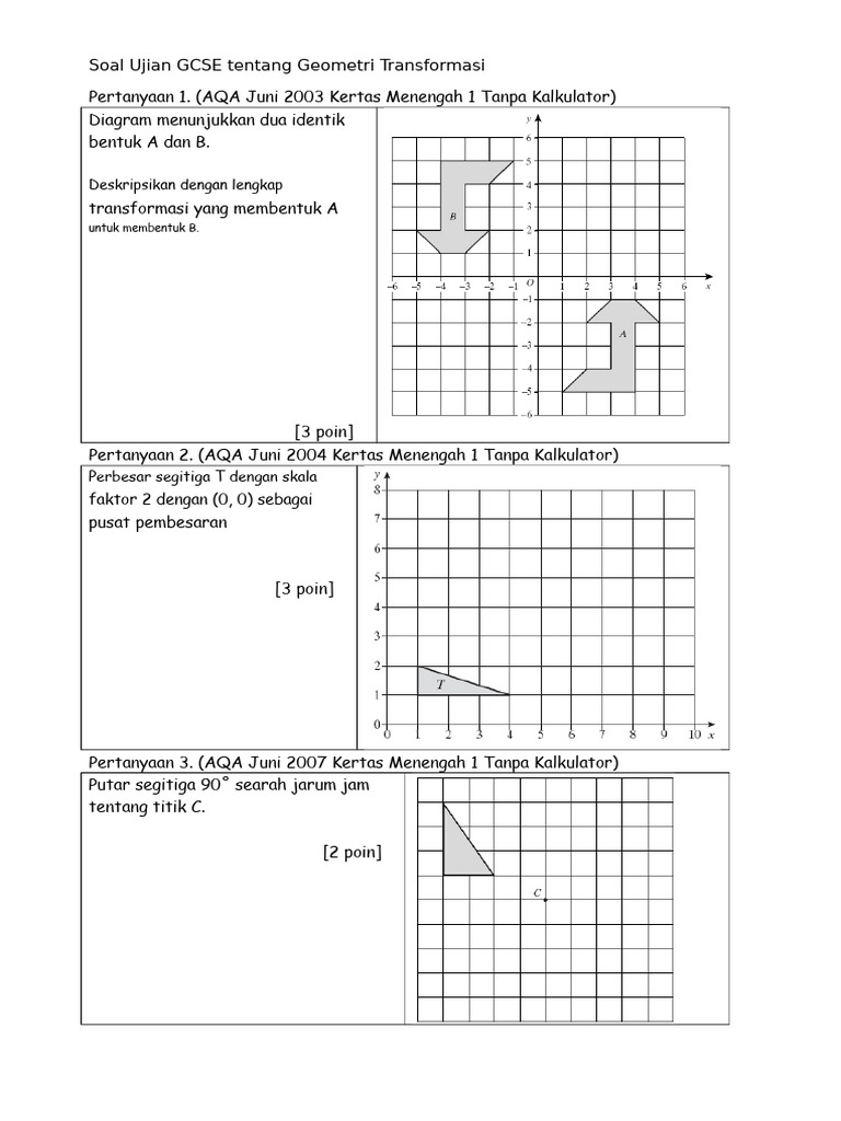Soal Ujian Geometri Transformasi GCSE | PDF