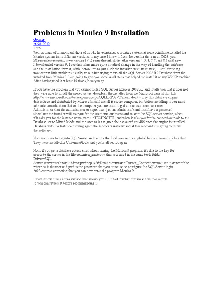 Monica 9 Installation Troubleshooting Guide | PDF | Databases | User ...