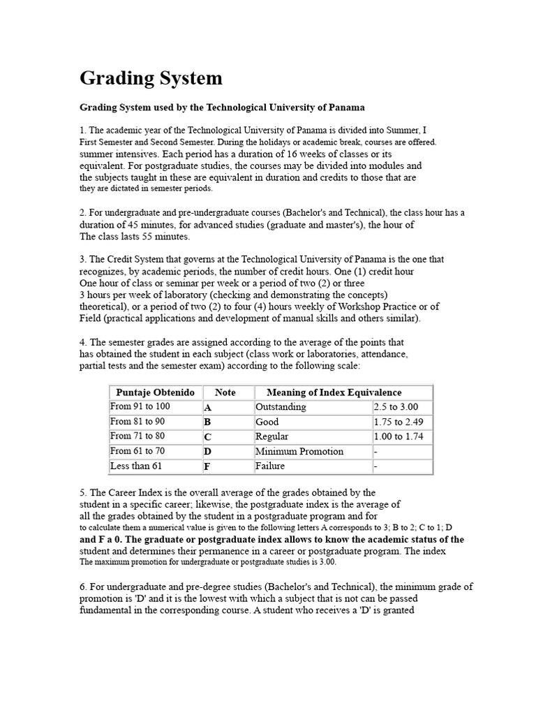 Grading System at Technological University | PDF | Postgraduate ...