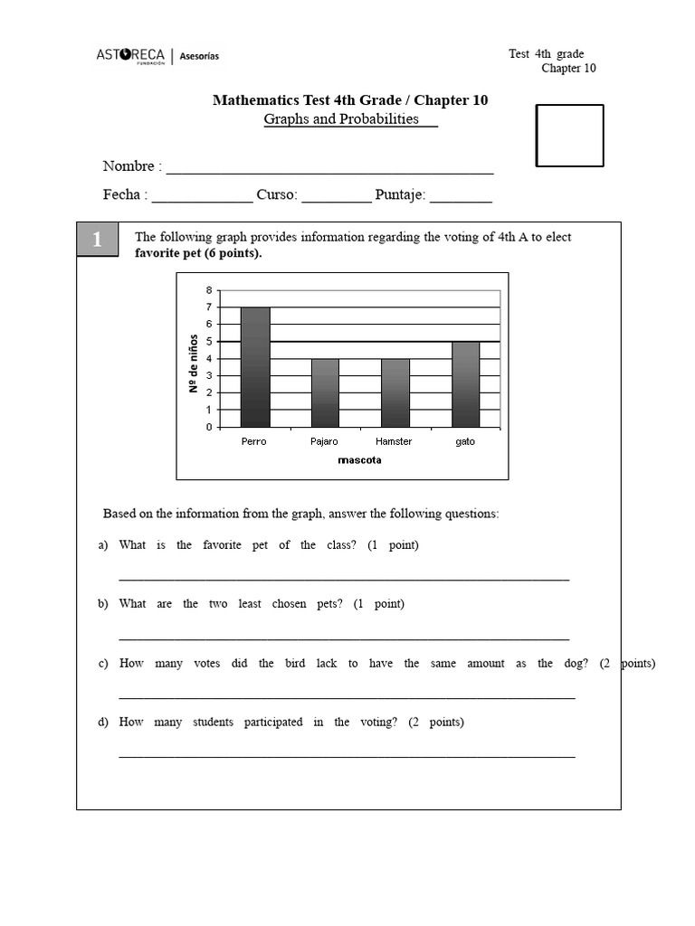 Test 4th Grade Chapter 10 Graphs and Probabilities | PDF