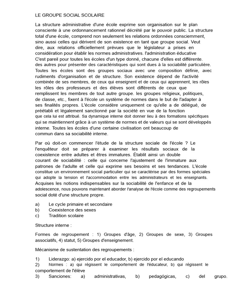 Structure sociale et organisation scolaire | PDF