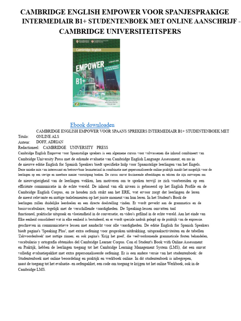 Cambridge English Empower Voor Spaanssprekenden Intermediate B1 ...