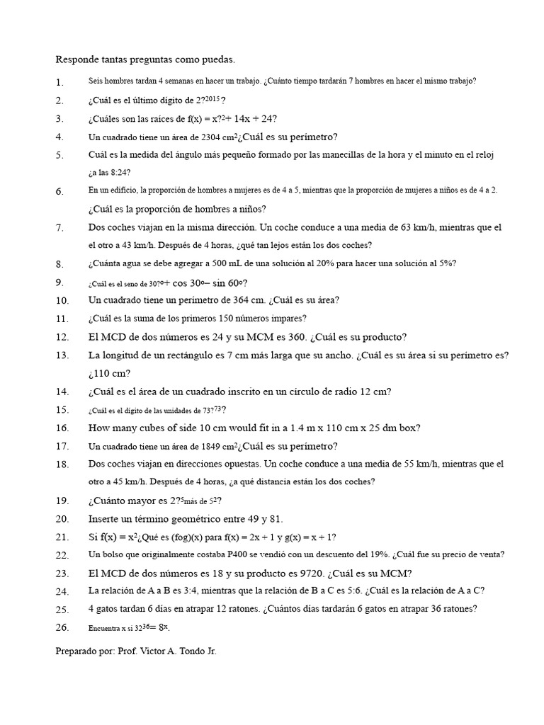 Preguntas de Matemáticas y Resoluciones | PDF | Matemáticas | Geometría ...
