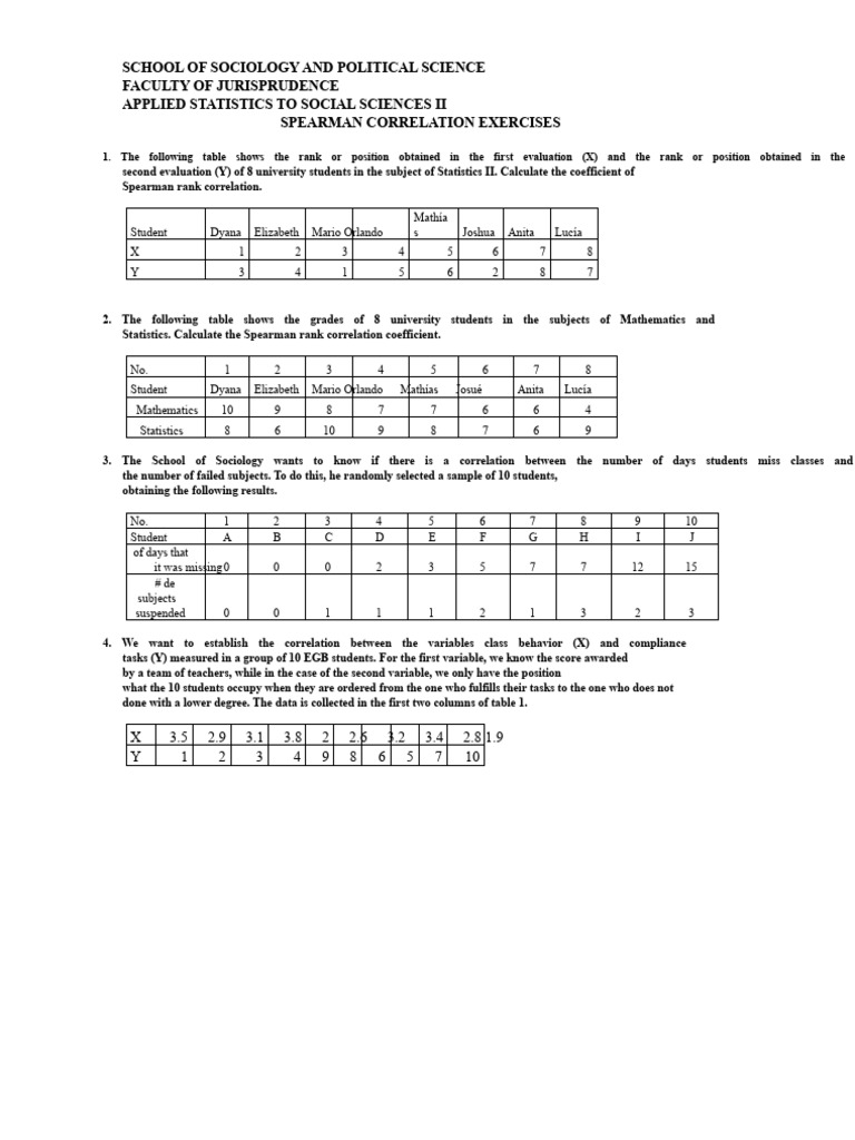 Spearman Correlation Exercises Guide | PDF | Spearman's Rank ...