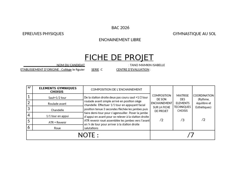 Enchaînement de Gymnastique au Sol BAC 2026 | PDF