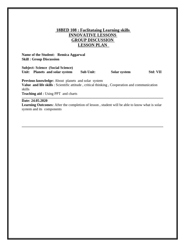 Sample - Group Discussion Micro Lesson Plan | PDF | Planets | Solar System