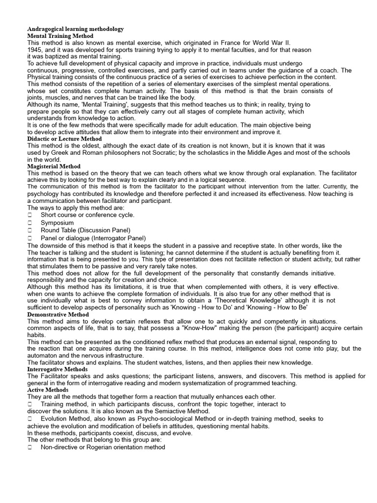 Andragogical Learning Methodology | PDF | Learning | Knowledge