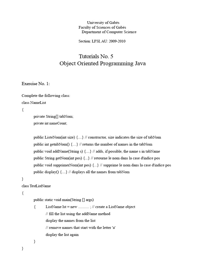 Tutorials No. 5 Object Oriented Programming Java | PDF | Constructor (Object Oriented ...