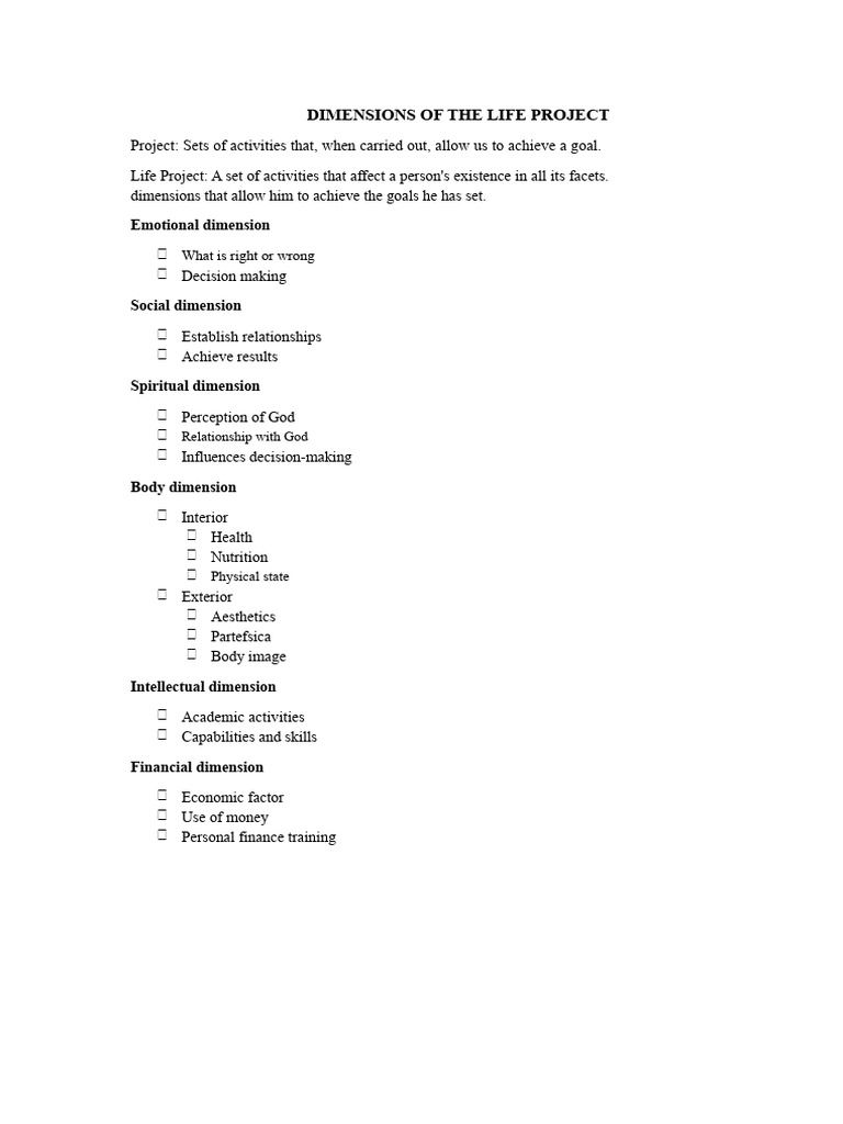 Dimensions of The Life Project | PDF