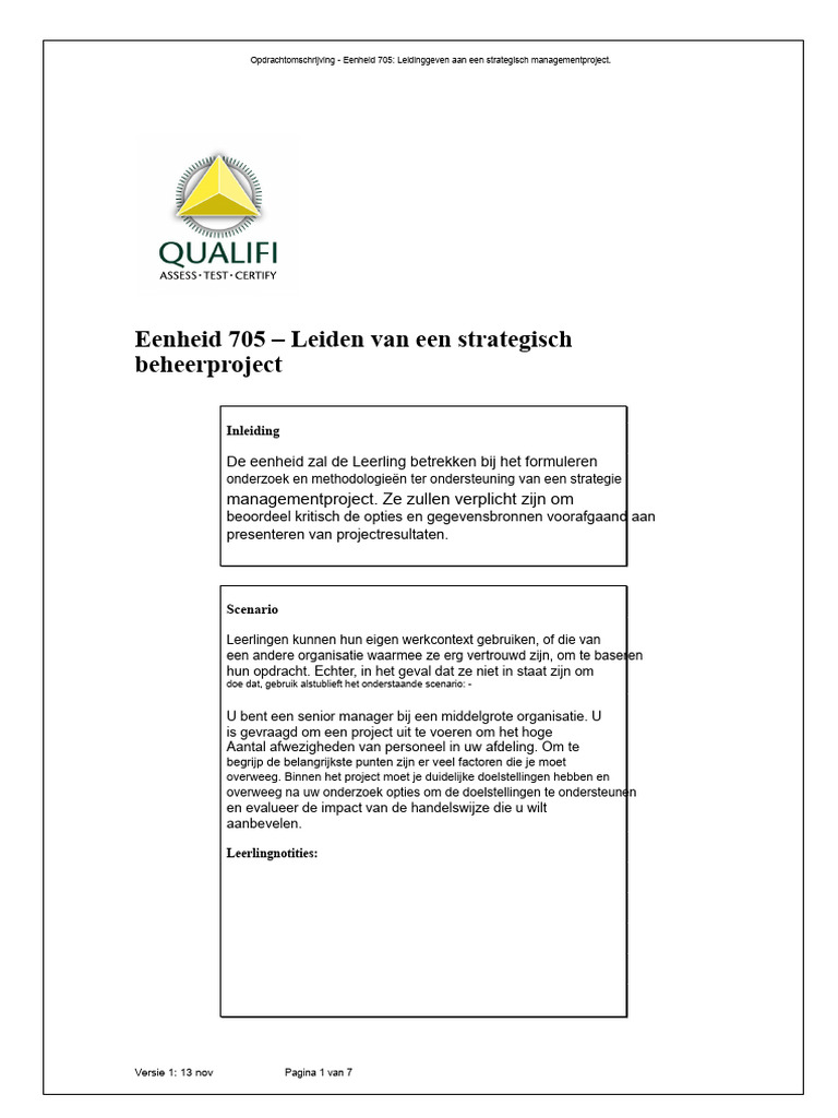 EA Brief 705 Leiding Geven Aan Een Strategisch Management Project | PDF