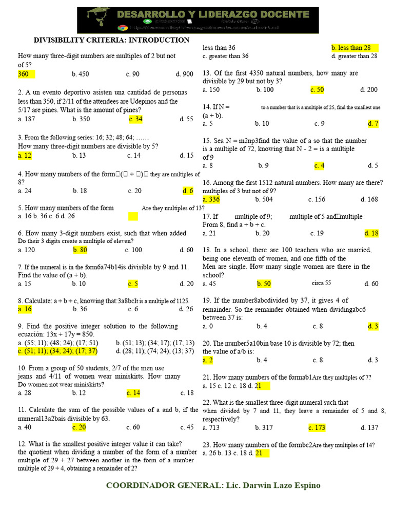 Divisibility Criteria and Number Problems | PDF | Numbers | Number Theory