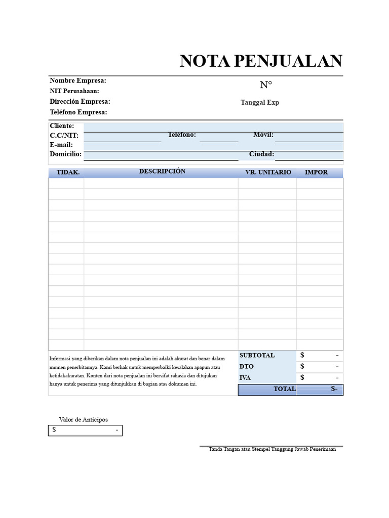 160 Format Nota Penjualan | PDF
