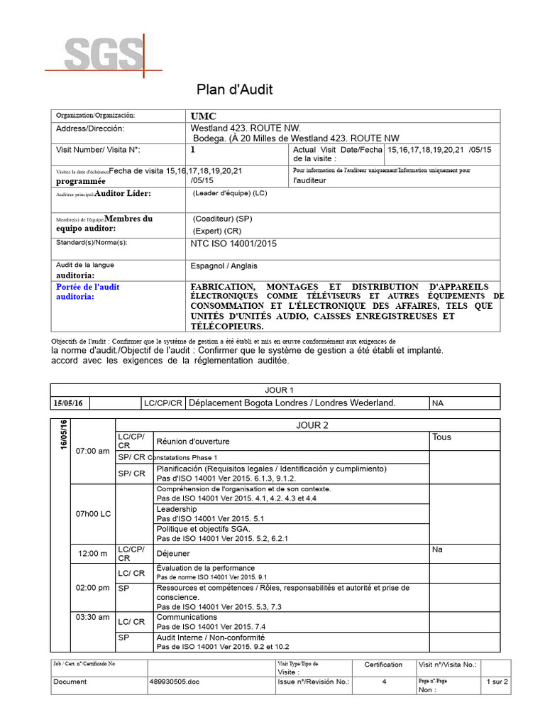 Audit ISO 14001 UMC : Rapport de Visite | PDF | Audit | Jargon d'entreprise