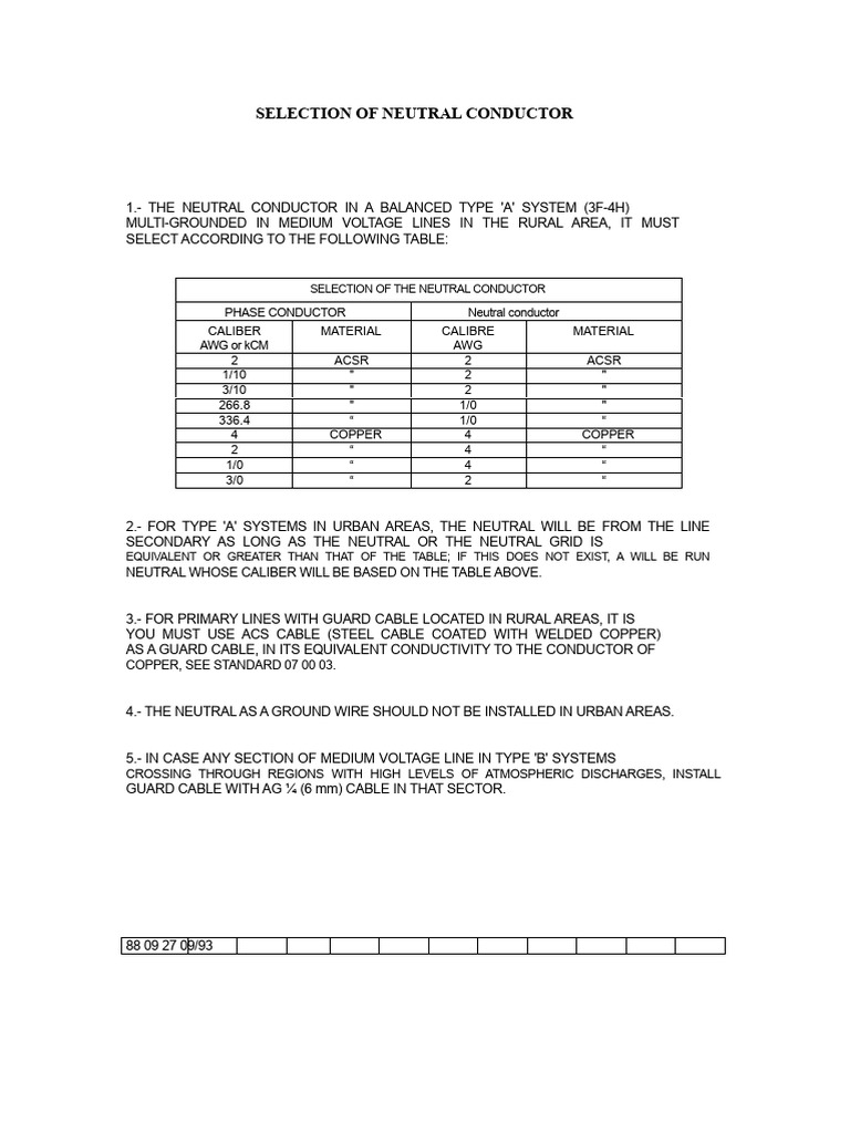 Neutral Conductor Selection Guide | PDF
