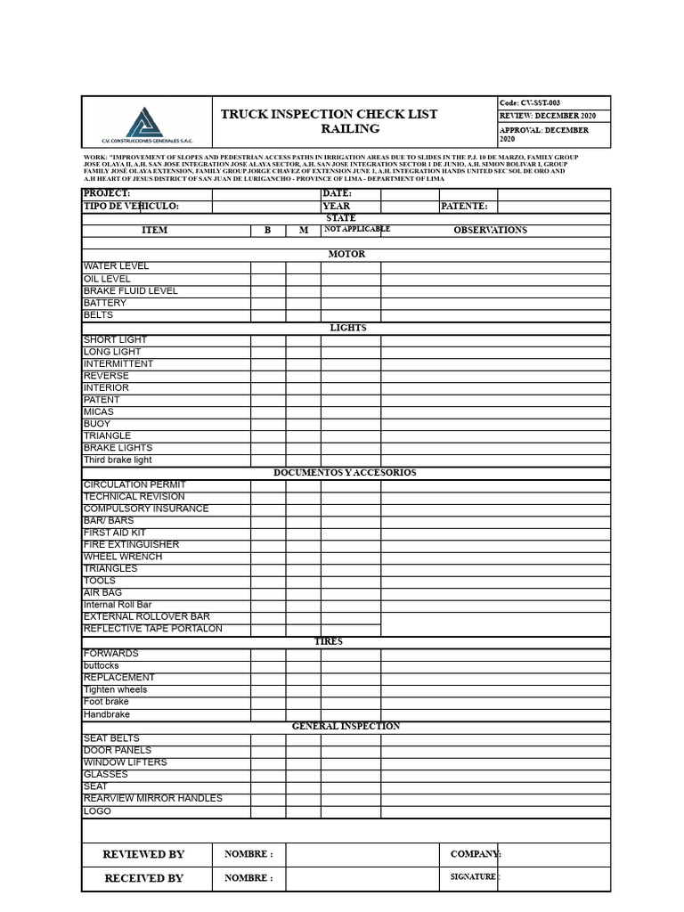 CV-SST-003 - Truck Guardrail Check-List | PDF