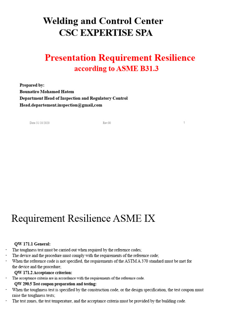 ASME B31.3 Resilience Testing Guide | PDF | Welding | Construction