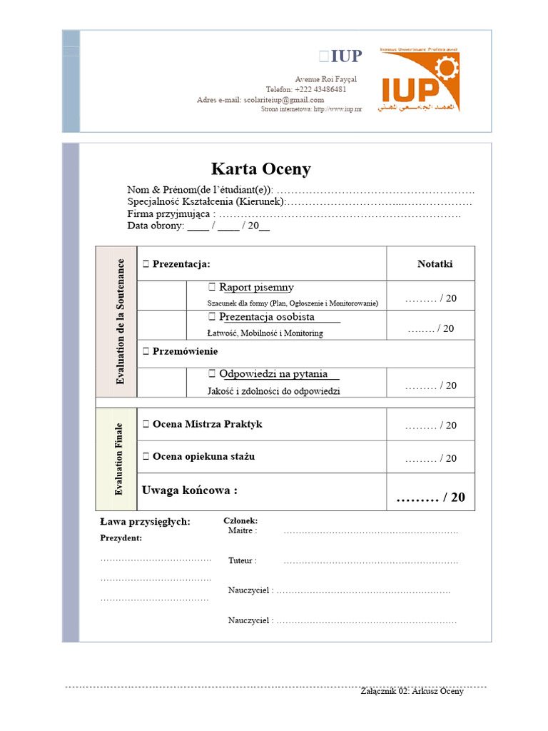 Karta Oceny Prezentacji | PDF
