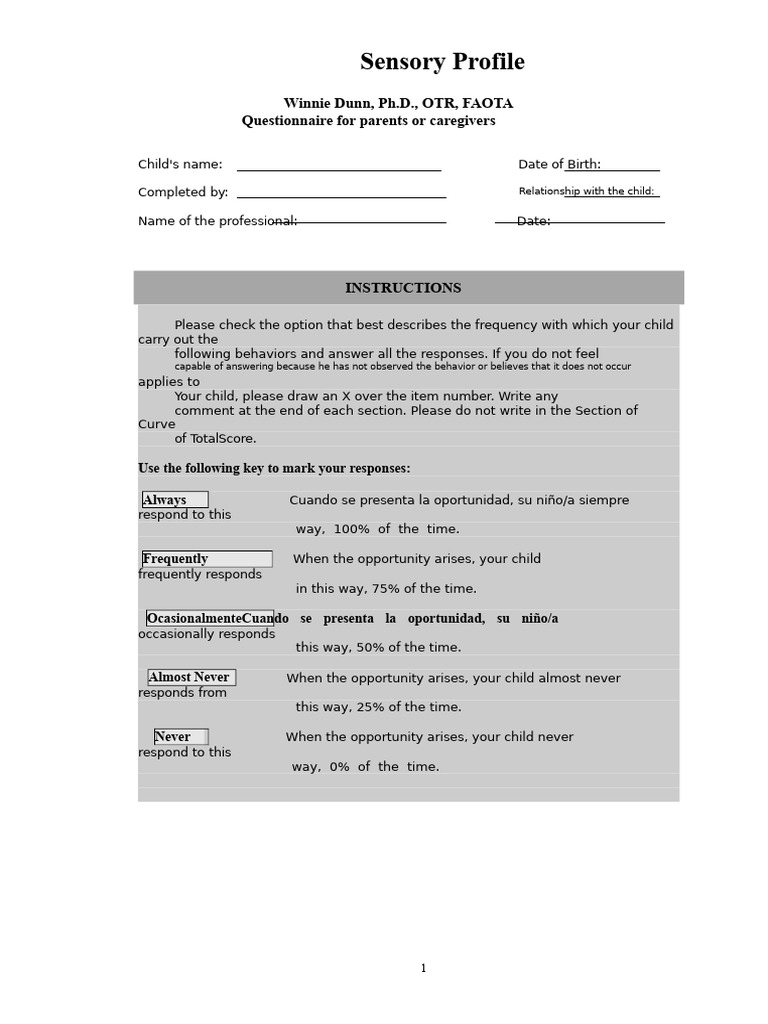 Complete Sensory Profile | PDF | Fear | Emotions