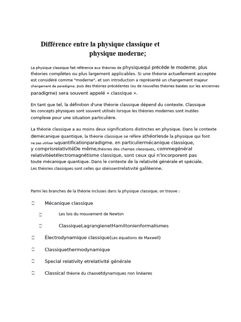 Physique classique vs moderne : différences clés | PDF | Mécanique ...