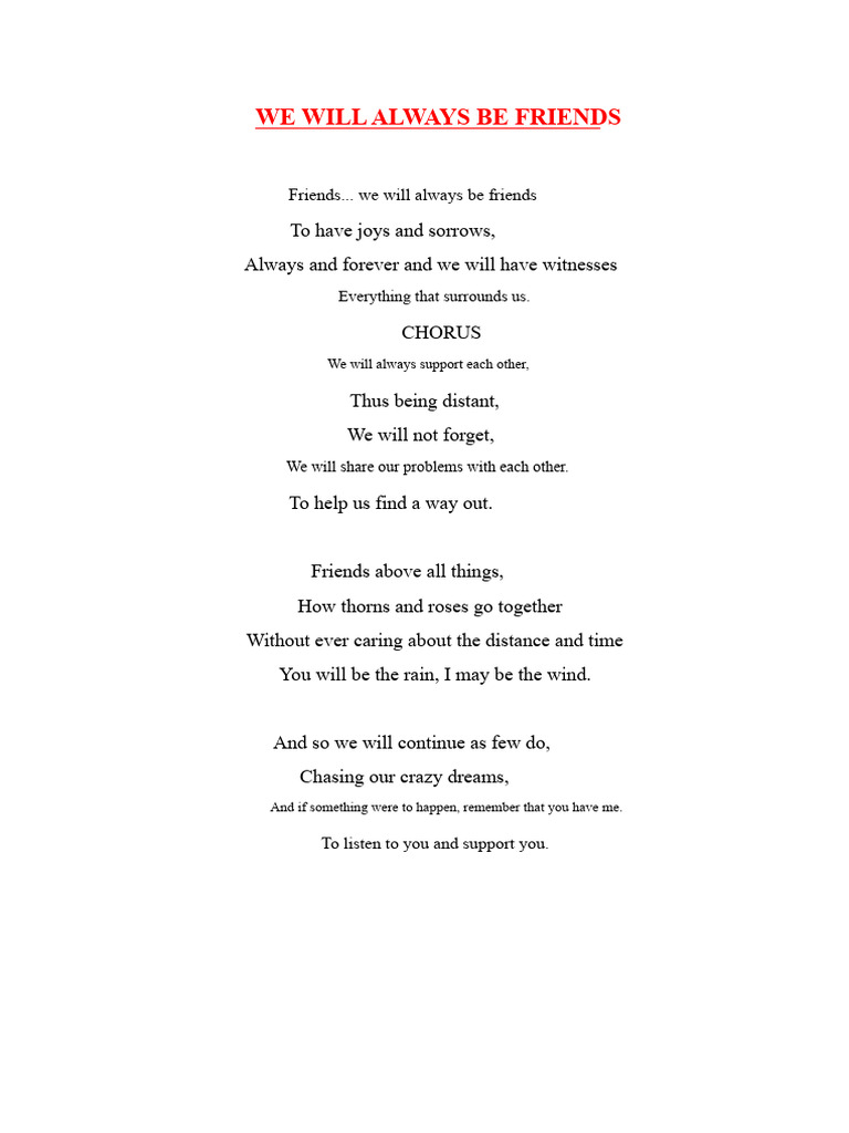 We Will Always Be Friends Poem - Fabrizzio | PDF