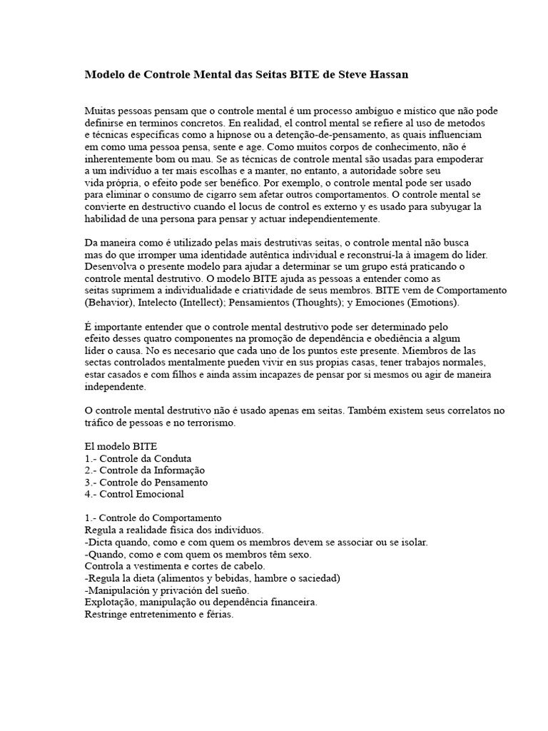 Modelo BITE | PDF | Pensamento | Sentimento