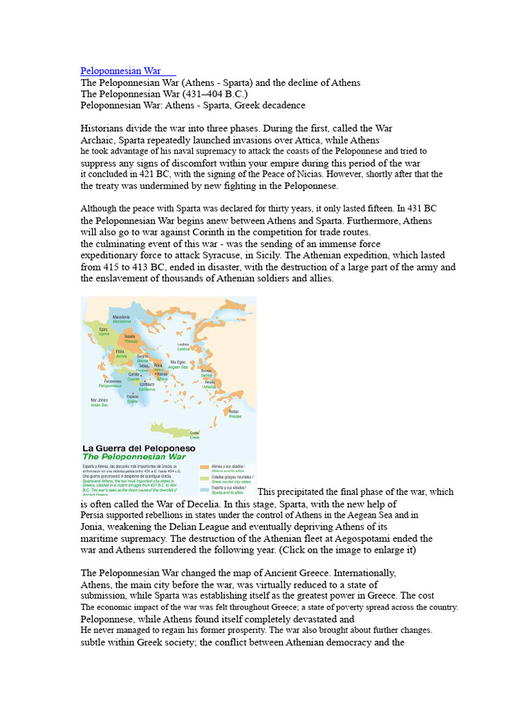 Summary of The Peloponnesian War | PDF | Peloponnesian War | Greek City ...