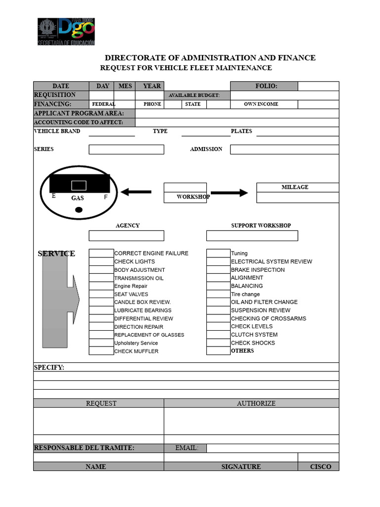 Vehicle Fleet Maintenance Request Form | PDF