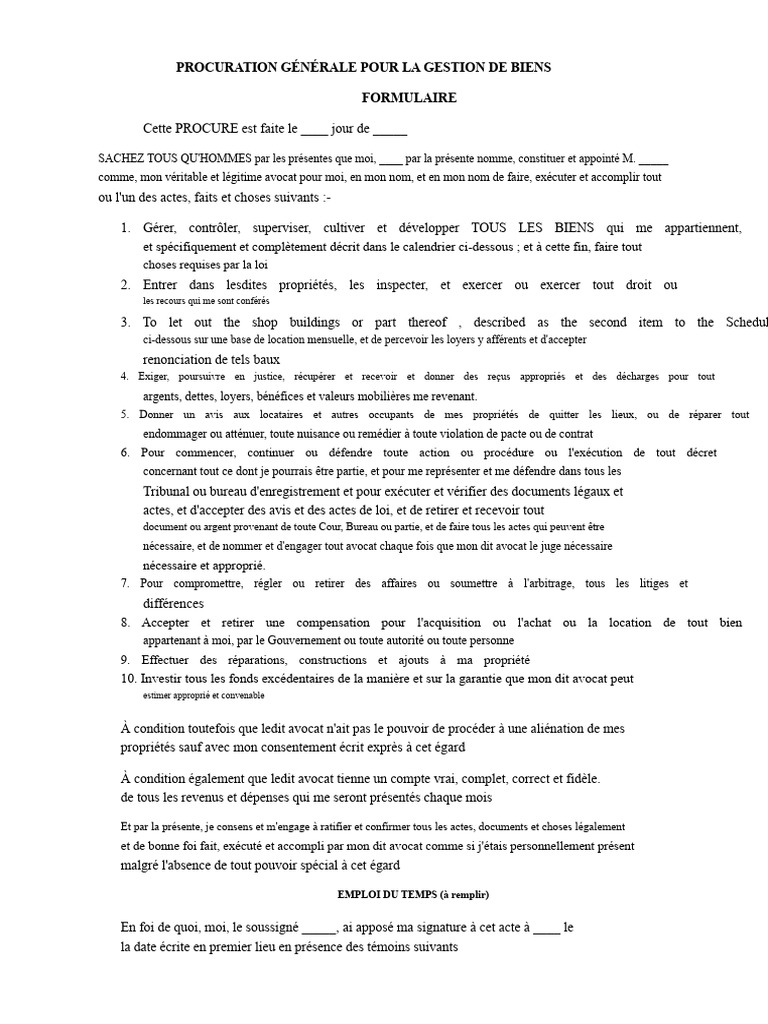 Procuration Générale pour Gestion de Biens | PDF | Avocat | Arbitrage