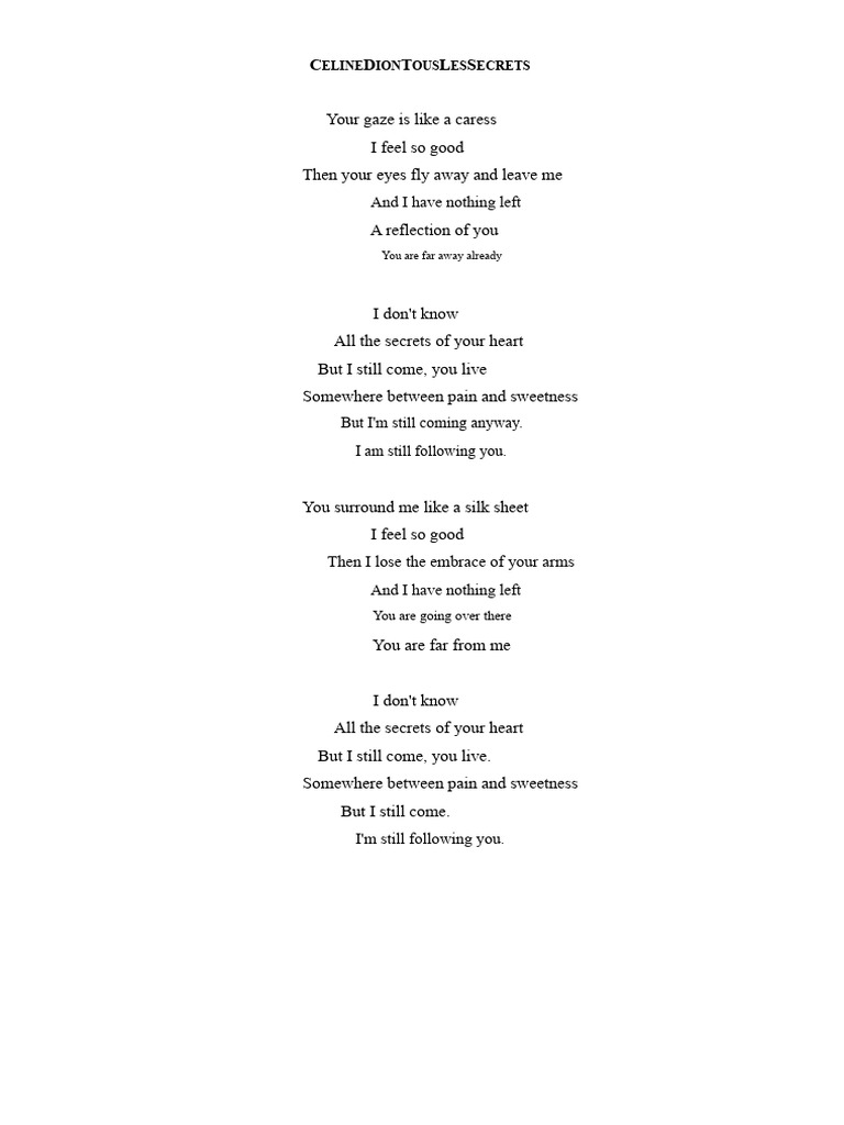 All The Secrets (Celine Dion, Lyrics) | PDF