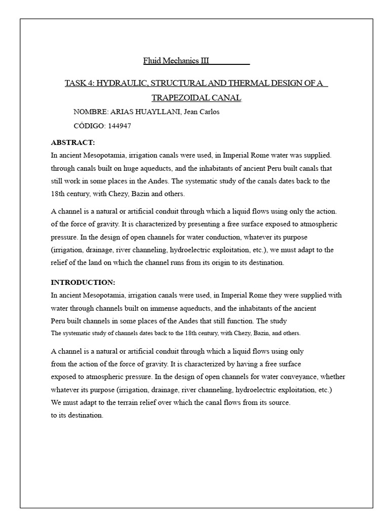 Trapezoidal Canal Design Guide | PDF | Water | Hydraulics