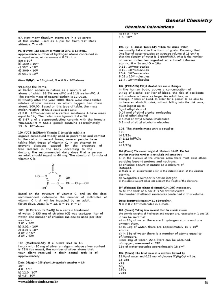 06-Chemical Calculations | PDF | Mole (Unit) | Sodium