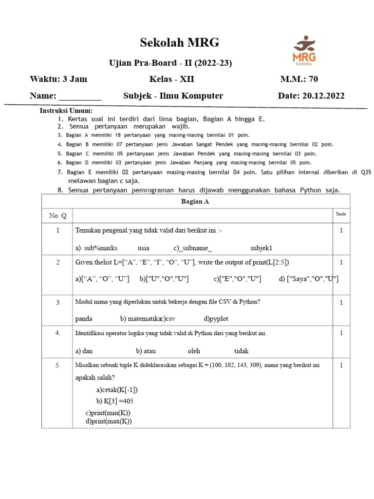XII CS Preboard - 2 QP Diperbarui | PDF